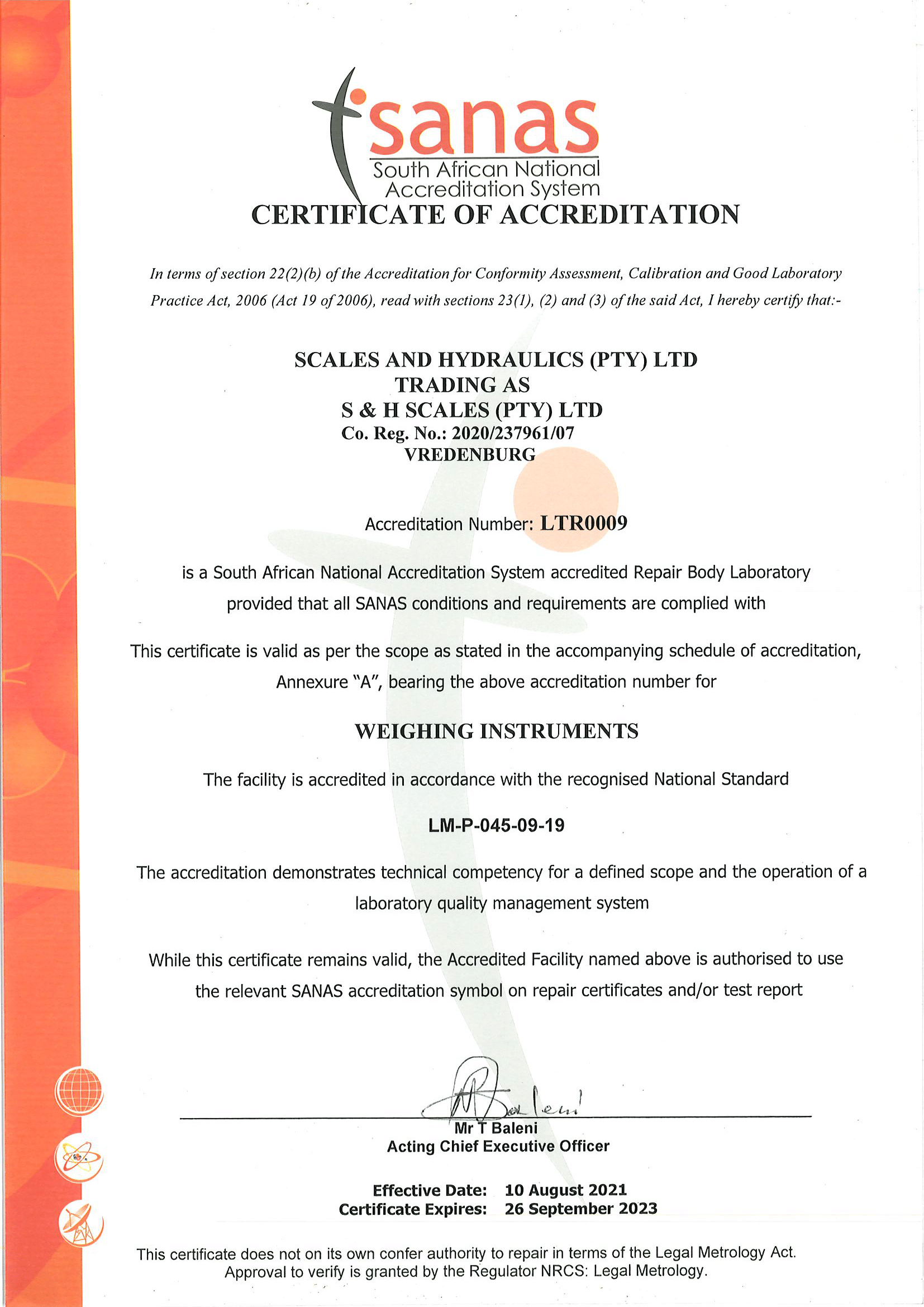 Sanas Accreditation – SH Scales