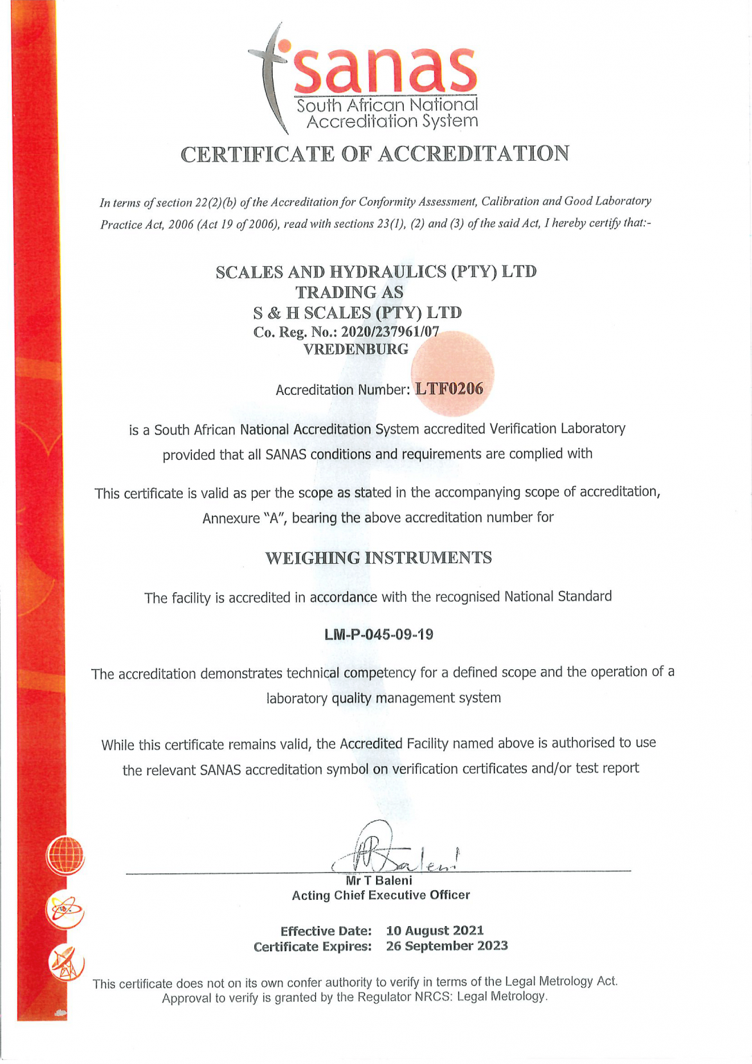 Sanas Accreditation – SH Scales